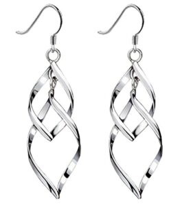 sterling silver earrings dangle hoops elegant rotating earring for womens (silver)