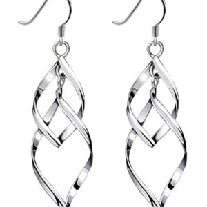 Sterling Silver Earrings dangle Hoops Elegant rotating Earring for Womens (Silver)