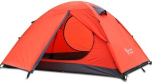 2 person backpacking tent 3-4 season windproof camping tent awning family tent two doors double layer with aluminum rods for outdoor camping family beach hunting (orange-2 person)