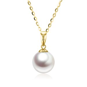 real 14k gold pearl and necklaces for women, gold chain with pendant, gold jewelry gifts for mom wife, mothers day present, 18" (yellow)