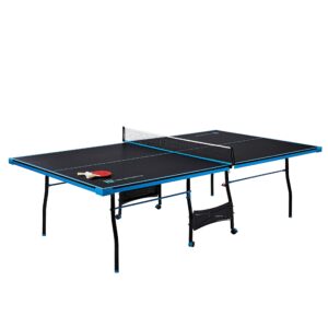 md sports table tennis set, regulation ping pong table with net, paddles and balls (8 pieces) - black & light blue