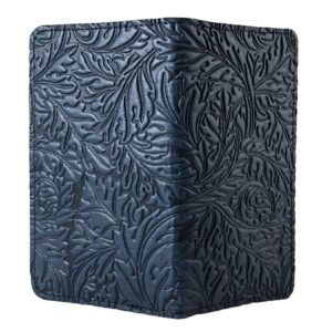 oberon design acanthus leaf embossed genuine leather checkbook cover, 3.5x6.5 inches, navy blue, made in the usa