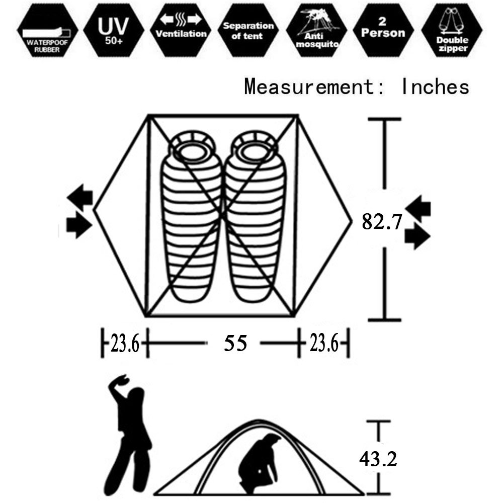 3-4 Season 2 3 Person Lightweight Backpacking Tent Windproof Camping Tent Awning Family Tent Two Doors Double Layer with Aluminum rods for Outdoor Camping Family Beach Hunting Hiking Travel