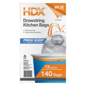 hdx 13 gal. flexpro kitchen bag with fresh scent (140-count)