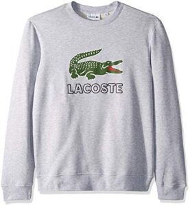 lacoste mens long sleeve graphic croc brushed fleece jersey sweatshirt silver chine xl one size