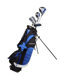 remarkable right handed junior golf club set for age 9 to 12 ( height 4'4" to 5' ) set includes: driver (15" ), hybrid wood (25*), #7, #9 iron, putter, bonus stand bag & 2 headcovers