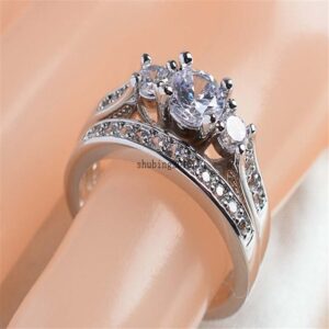 LOVERSRING Couple Ring Bridal Set His Hers White Gold Plated CZ Stainless Steel Wedding Ring Band Set