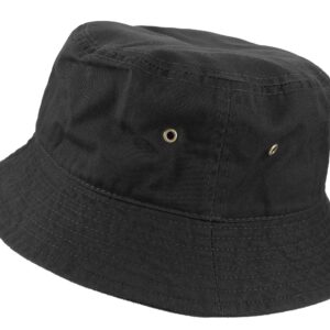 Gelante Solid Color 100% Cotton Bucket Hat for Women and Men Packable Travel Summer Beach Hat 1900-Black-L/XL