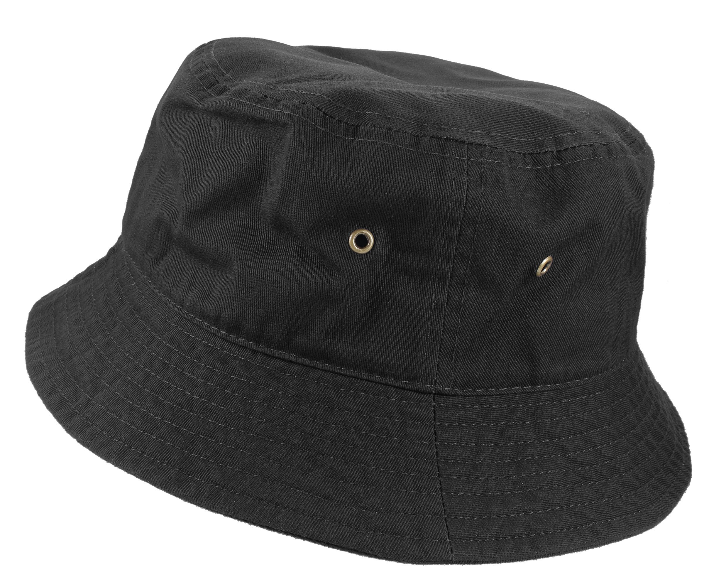 Gelante Solid Color 100% Cotton Bucket Hat for Women and Men Packable Travel Summer Beach Hat 1900-Black-L/XL