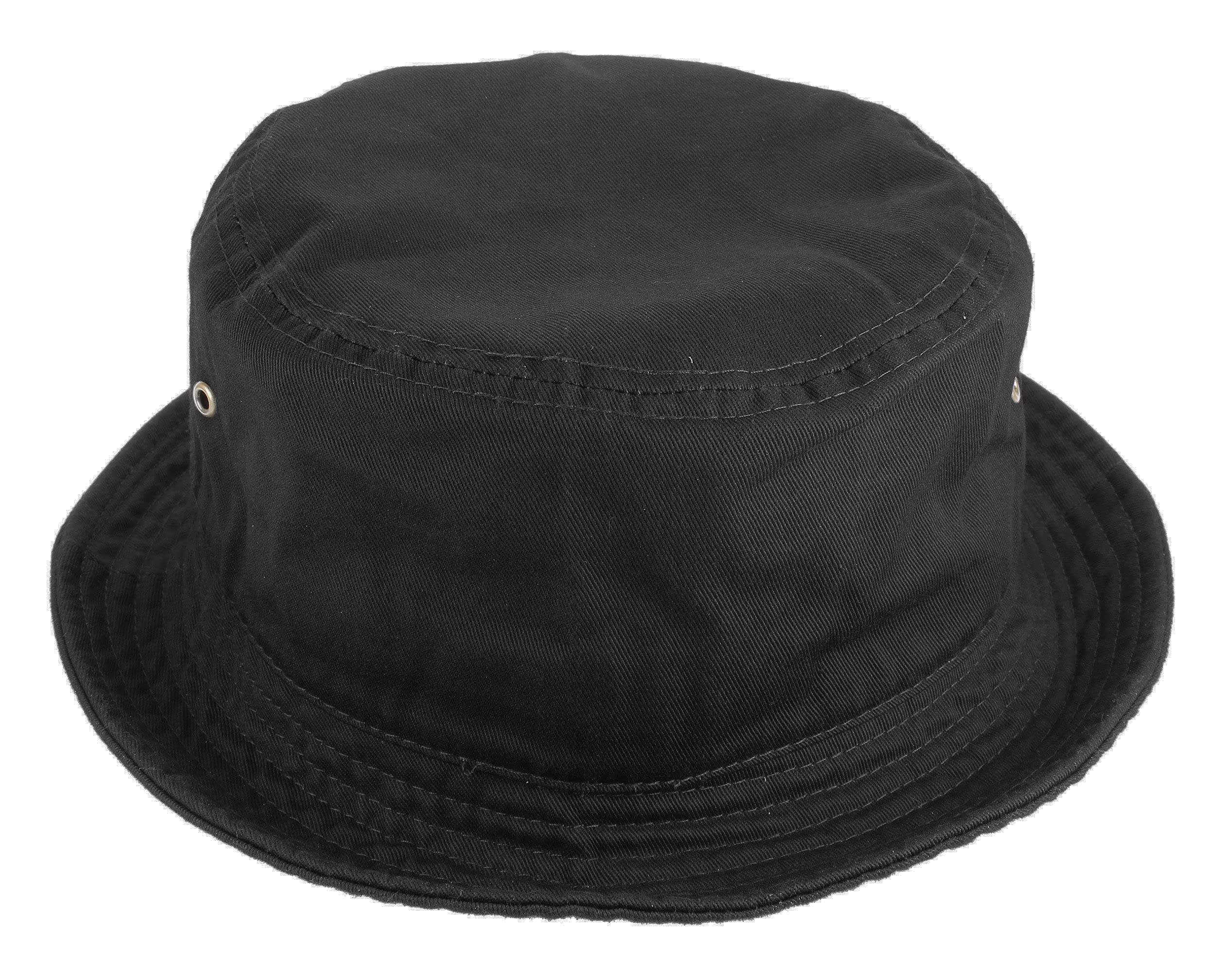 Gelante Solid Color 100% Cotton Bucket Hat for Women and Men Packable Travel Summer Beach Hat 1900-Black-L/XL