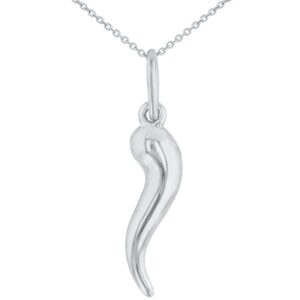 jewelry america 14k white gold polished mini cornicello horn charm pendant with chain necklace, 20"