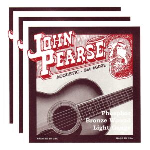 john pearse acoustic strings phosphor bronze light 12-53 (3 pack bundle)