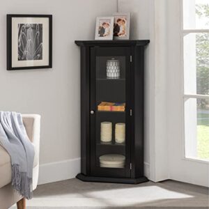 kings brand furniture - corner curio storage cabinet with glass door, black finish