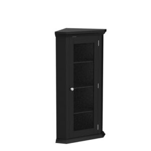 Kings Brand Furniture - Corner Curio Storage Cabinet with Glass Door, Black Finish