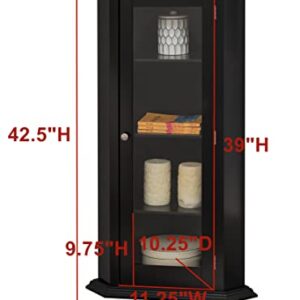 Kings Brand Furniture - Corner Curio Storage Cabinet with Glass Door, Black Finish