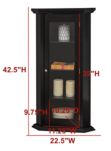 Kings Brand Furniture - Corner Curio Storage Cabinet with Glass Door, Black Finish