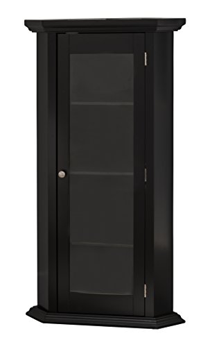 Kings Brand Furniture - Corner Curio Storage Cabinet with Glass Door, Black Finish