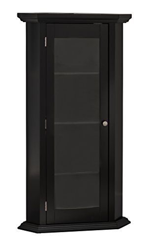 Kings Brand Furniture - Corner Curio Storage Cabinet with Glass Door, Black Finish