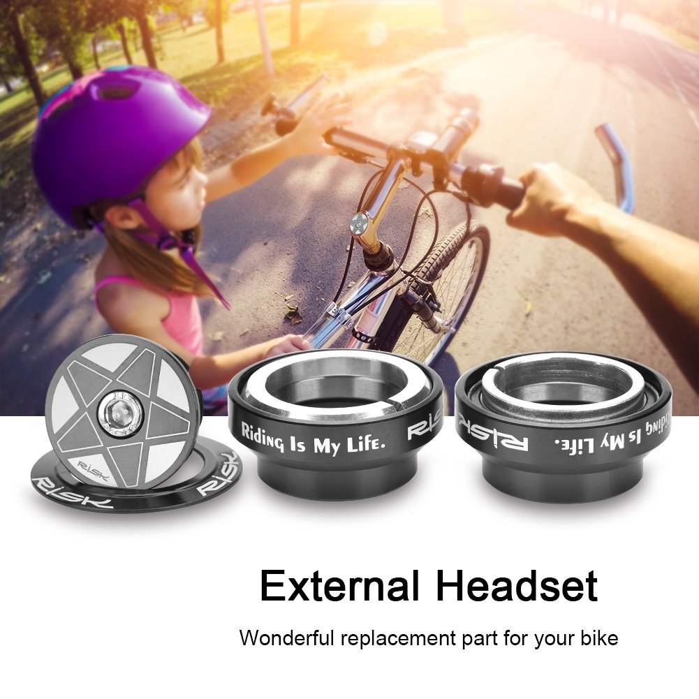 VGEBY Headset, Bike Bearing Headset Solid Aluminum Alloy Tapered Stack Headset Head Tube Straight Steerer Fork Bearing(Black) 1 1/8 Headset Threadless 1 1/8 Headset Threadless