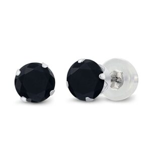 gem stone king 10k white gold black onyx stud earrings for women (0.92 cttw, gemstone birthstone, round 5mm)