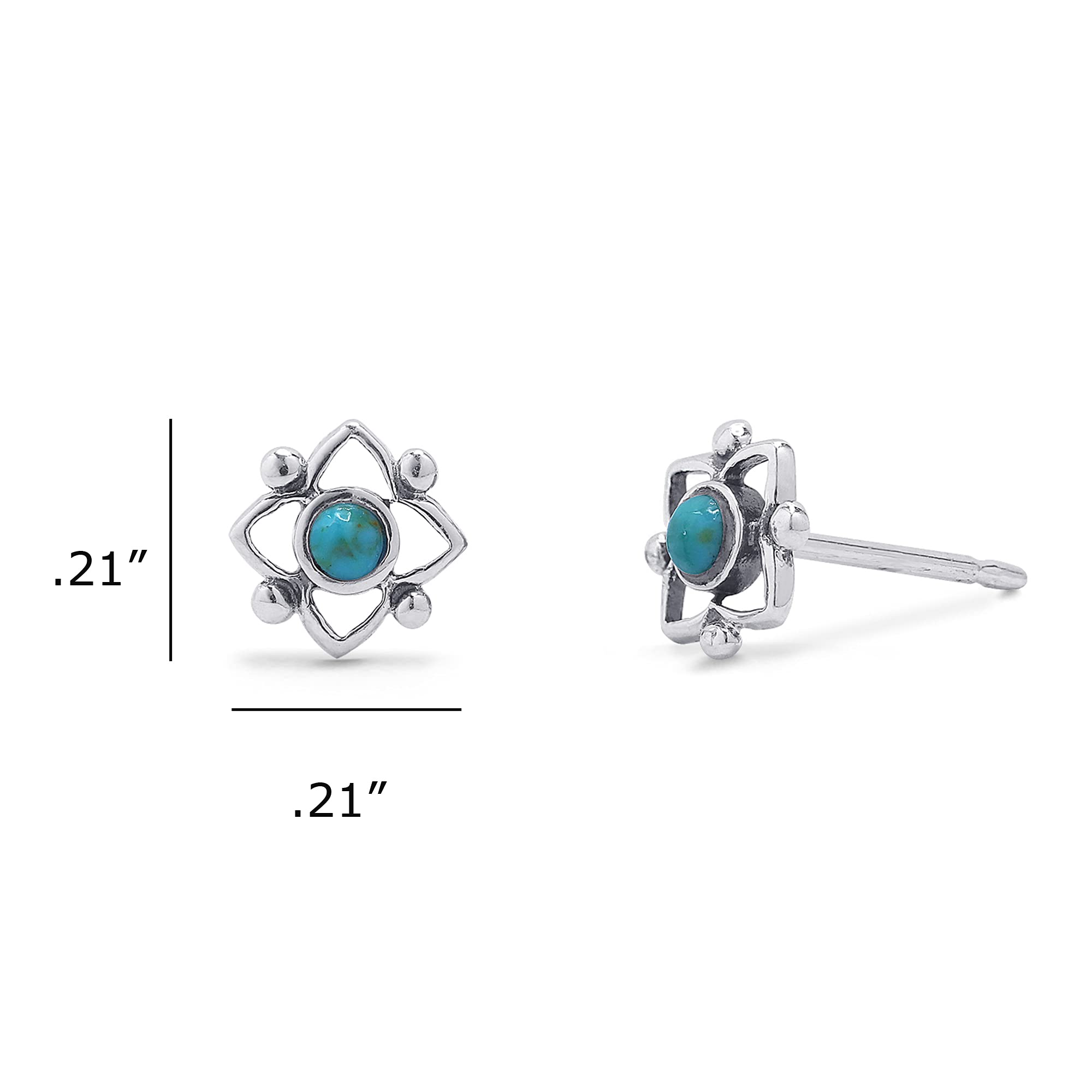 Boma Sterling Silver Blue Turquoise Flower Shaped Dot Stud Earring