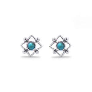 Boma Sterling Silver Blue Turquoise Flower Shaped Dot Stud Earring