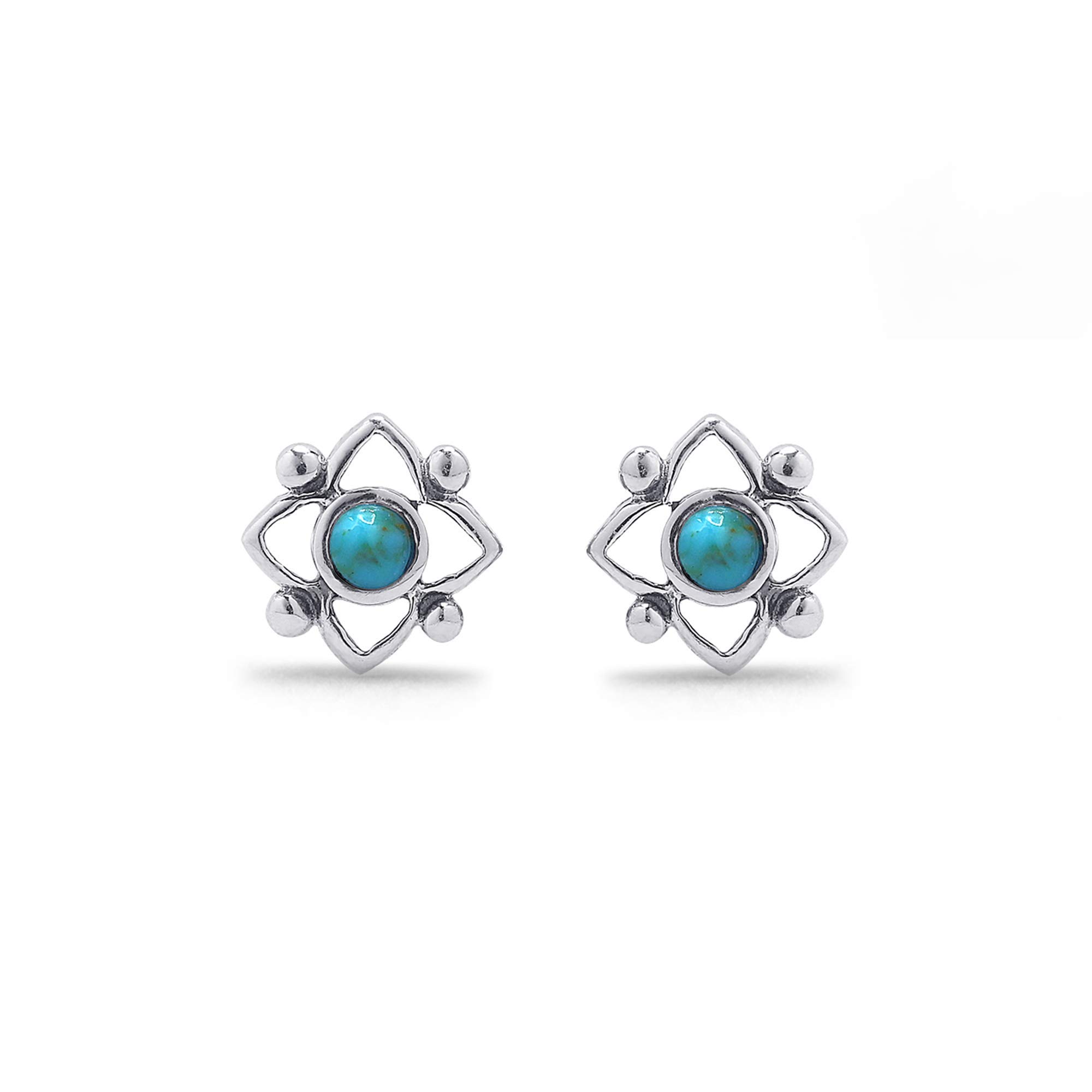 Boma Sterling Silver Blue Turquoise Flower Shaped Dot Stud Earring