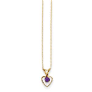 real 14kt yellow gold madi k 3mm amethyst heart birthstone necklace; 15 inch