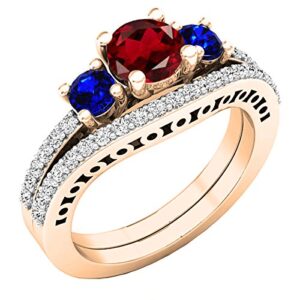 dazzlingrock collection 5.5 mm round garnet,blue sapphire & diamond wedding ring set in 18k rose gold, size 7.5