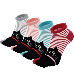 zakasa womens funny toe sock cotton five finger running ankle novelty socks (animal cat, us shoe 6-9)