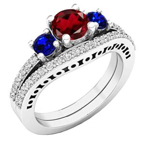 dazzlingrock collection 5.5 mm round garnet,blue sapphire & diamond wedding ring set in 10k white gold, size 6.5