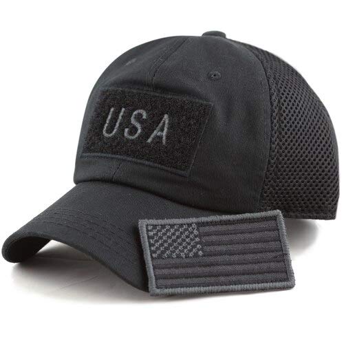 Pit Bull U.S. Flag Detachable Patch Micro Mesh Trucker Baseball Cap Hat (Black)