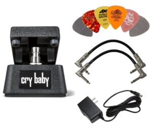 dunlop cbm95 crybaby mini fx pedal with power adapter,a pair of patch cables and 6 picks