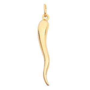 cornicello italian horn charm solid 14k yellow gold long dangle pendant polished genuin