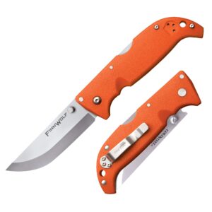 cold steel finn wolf 3.5in aus8a razor-sharp straight back blade 4.375in griv-ex blaze orange handle hunting folding knife, boxed