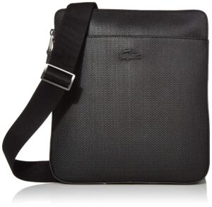 lacoste mens chantaco matte piqu leather flat zip bag, black, one size