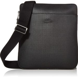 Lacoste Mens Chantaco Matte Piqu Leather Flat Zip Bag, Black, One Size