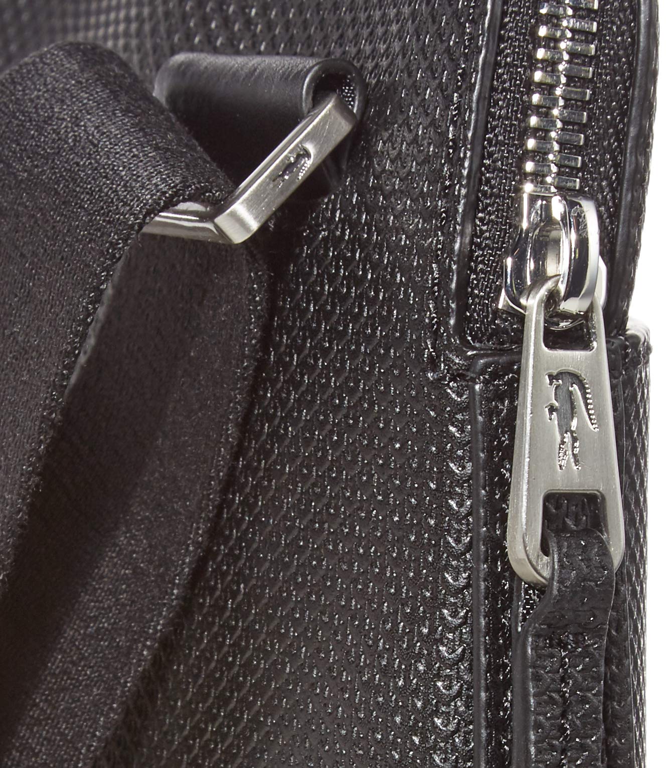 Lacoste Mens Chantaco Matte Piqu Leather Flat Zip Bag, Black, One Size