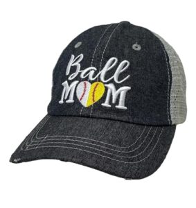 cocomo soul womens ball mom hat | baseball mom softball mom hat | baseball softball mom cap | half baseball half softball hat 402 dark grey