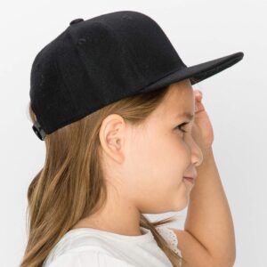 Trendy Apparel Shop Infant to Toddler Kid's Plain Structured Flatbill Snapback Cap - BLACK