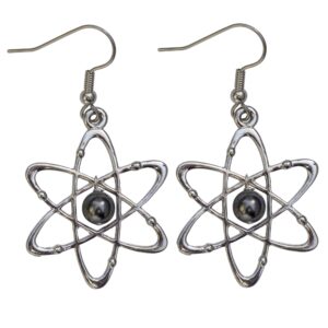 atomic science earrings: carbon atoms with six electrons & swarovski pearl nucleus - science jewelry gift