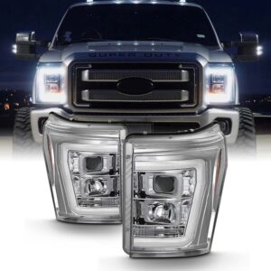 akkon - for 2011-2016 ford f250 f350 f450 f550 superduty led tube chrome projector headlights driver+passenger pair