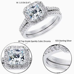 MABELLA Women’s 1.8 Ct Princess Cut 925 Sterling Silver Cubic Zirconia Wedding Engagement Ring Set Bridal Ring Band,Size 6