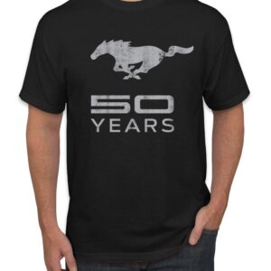 Ford Mustang Logo 50 Years Vintage Emblem Cars and Trucks Men's Graphic T-Shirt, Black, X-Large