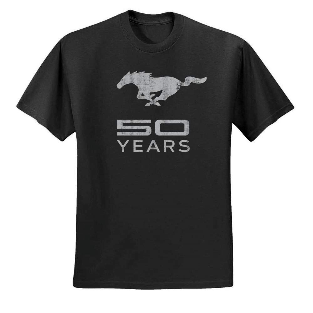 Ford Mustang Logo 50 Years Vintage Emblem Cars and Trucks Men's Graphic T-Shirt, Black, X-Large