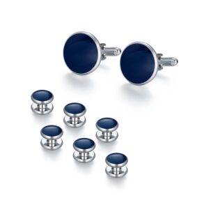 ujoy cufflinks and studs set blanks round 4 colors shirt tuxedo buttons packed in cufflink box for men xds05 blue