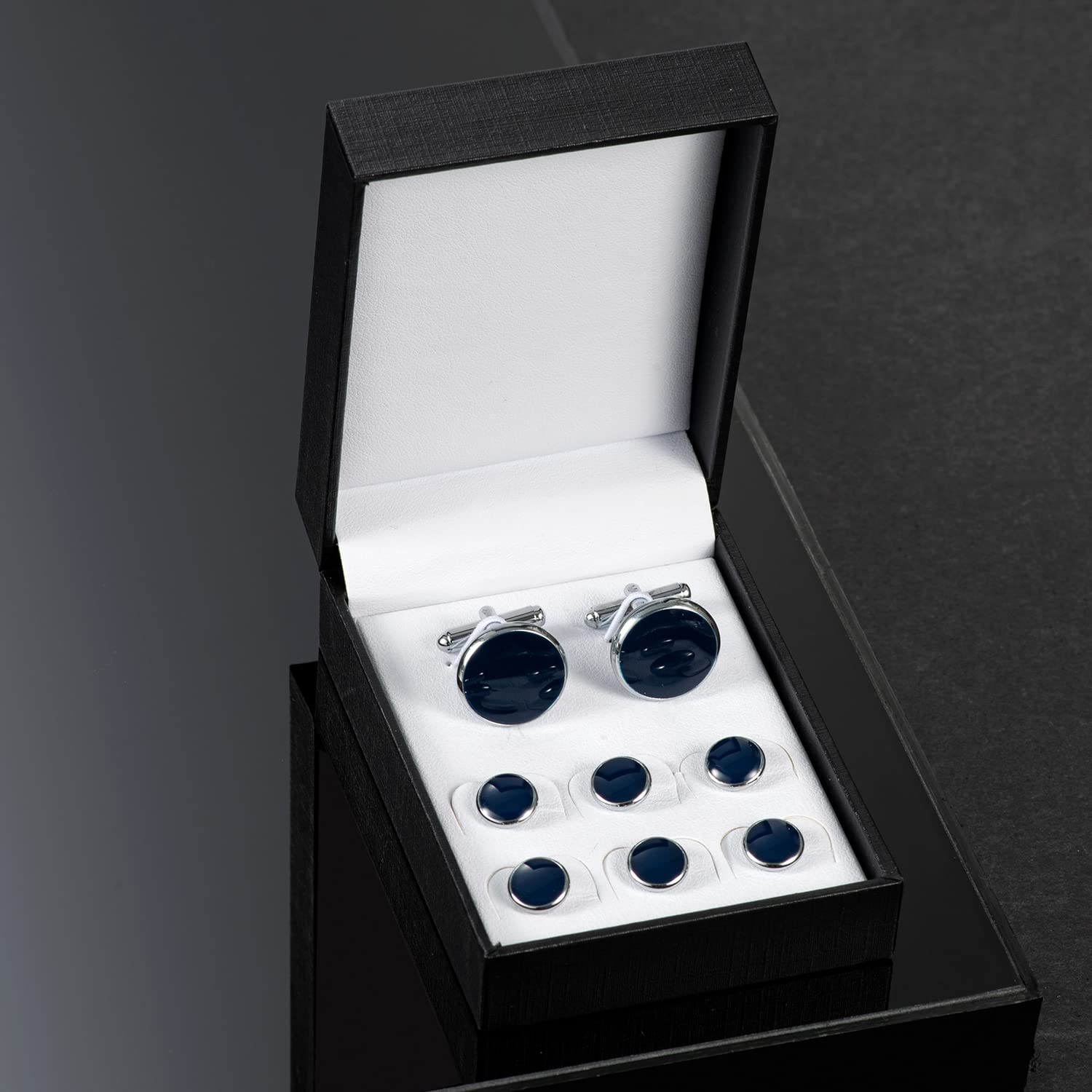 UJOY Cufflinks and Studs Set Blanks Round 4 Colors Shirt Tuxedo Buttons Packed in Cufflink Box for Men XDS05 Blue