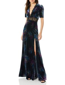 jill jill stuart women's printed velevt gown, black/multi, 2