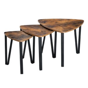 vasagle nesting coffee tables, end tables set of 3 for living room bedroom, industrial small stacking side tables with metal frame for couch, rustic brown and black ulnt13x, 23.1 x 23.1 x 17.7 inches