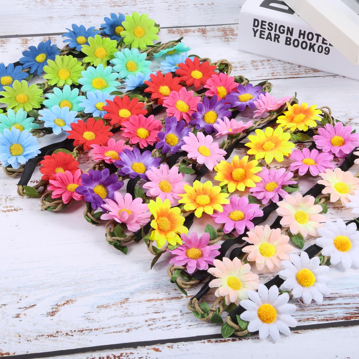 Bememo 12 Pieces Multicolor Lady Girl Fashion Flower Crown Floral Garland Headbands for Festival Wedding Party